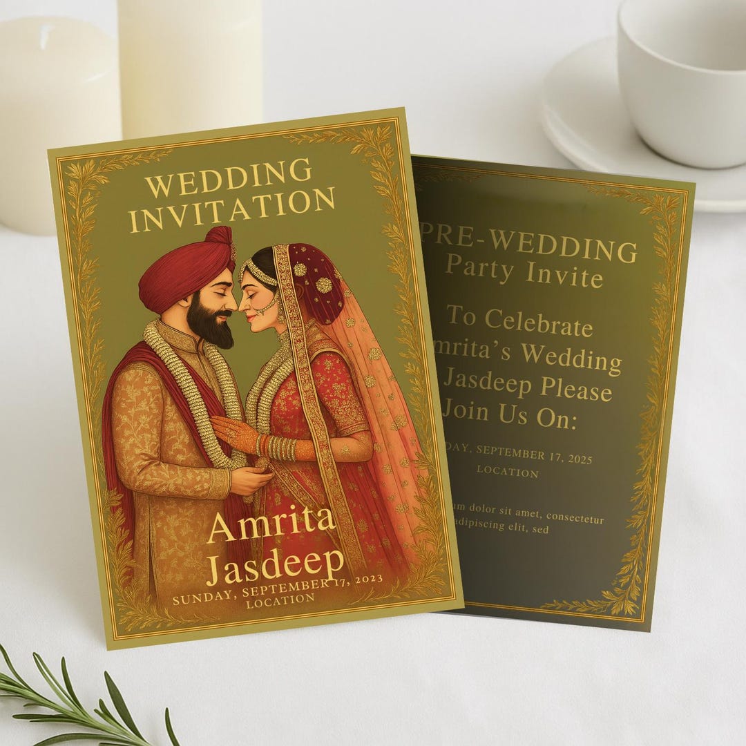 Sikh Wedding Invitation Canva Template Editable Punjabi Shaadi Card ...