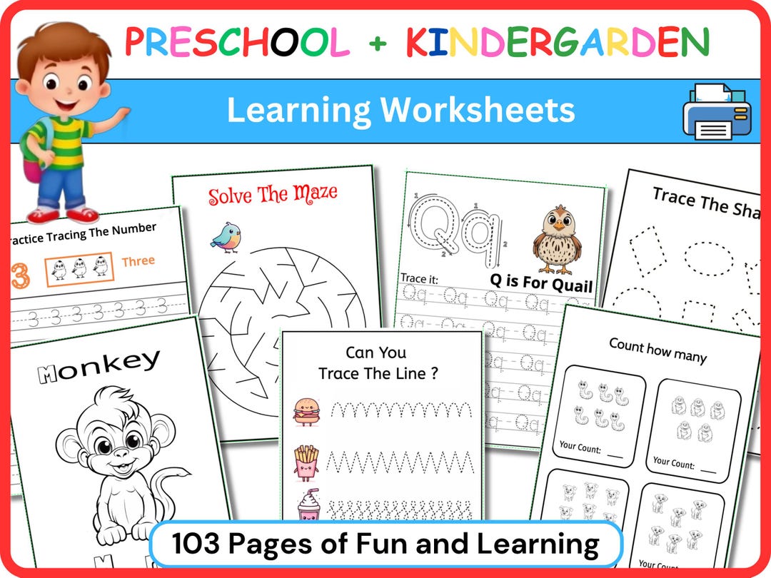 Preschool Pre-k & Kindergarten Worksheets - Etsy