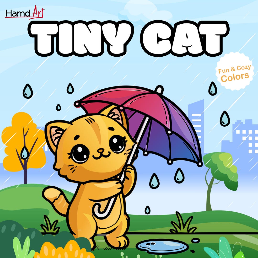 Cute Cat Coloring Pages Bold and Easy, Kawaii Coloring Book for Adults ...