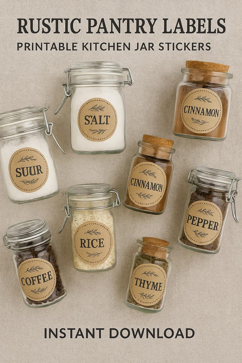 Rustic Pantry Labels | Printable Kitchen Jar Stickers | Vintage Kraft ...