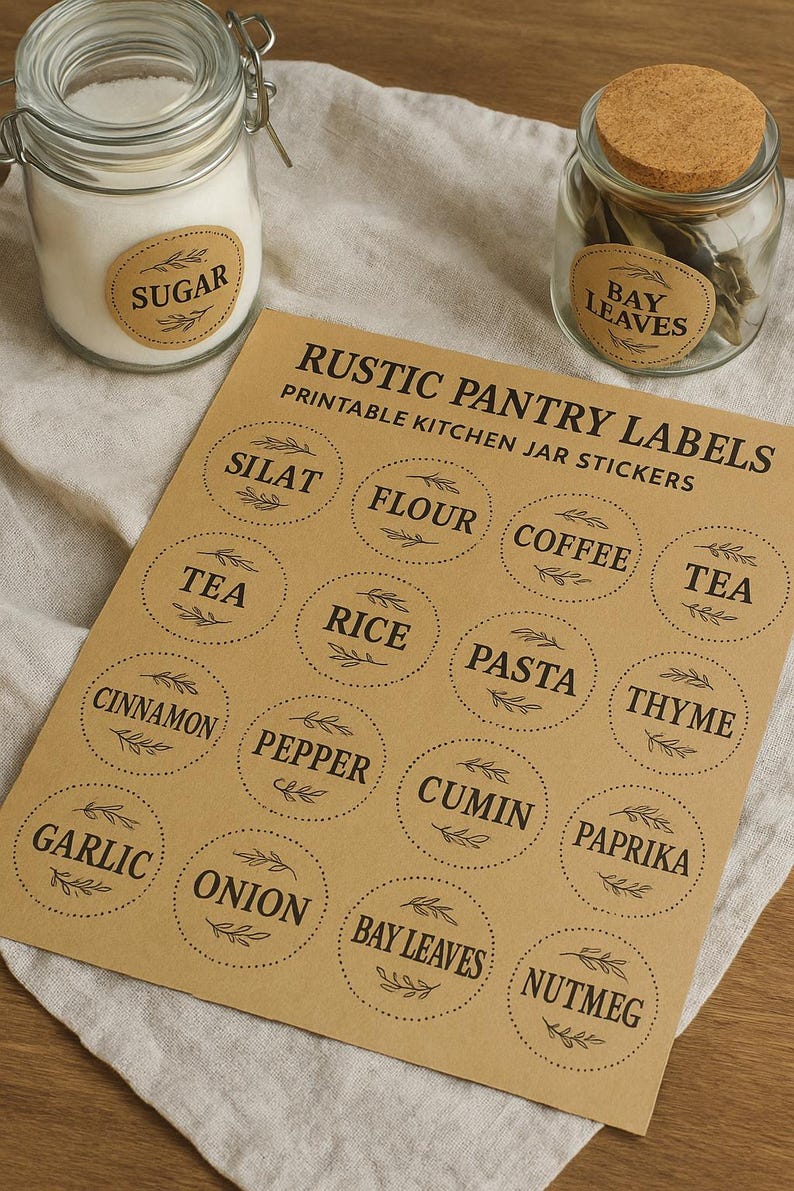 Rustic Pantry Labels | Printable Kitchen Jar Stickers | Vintage Kraft ...