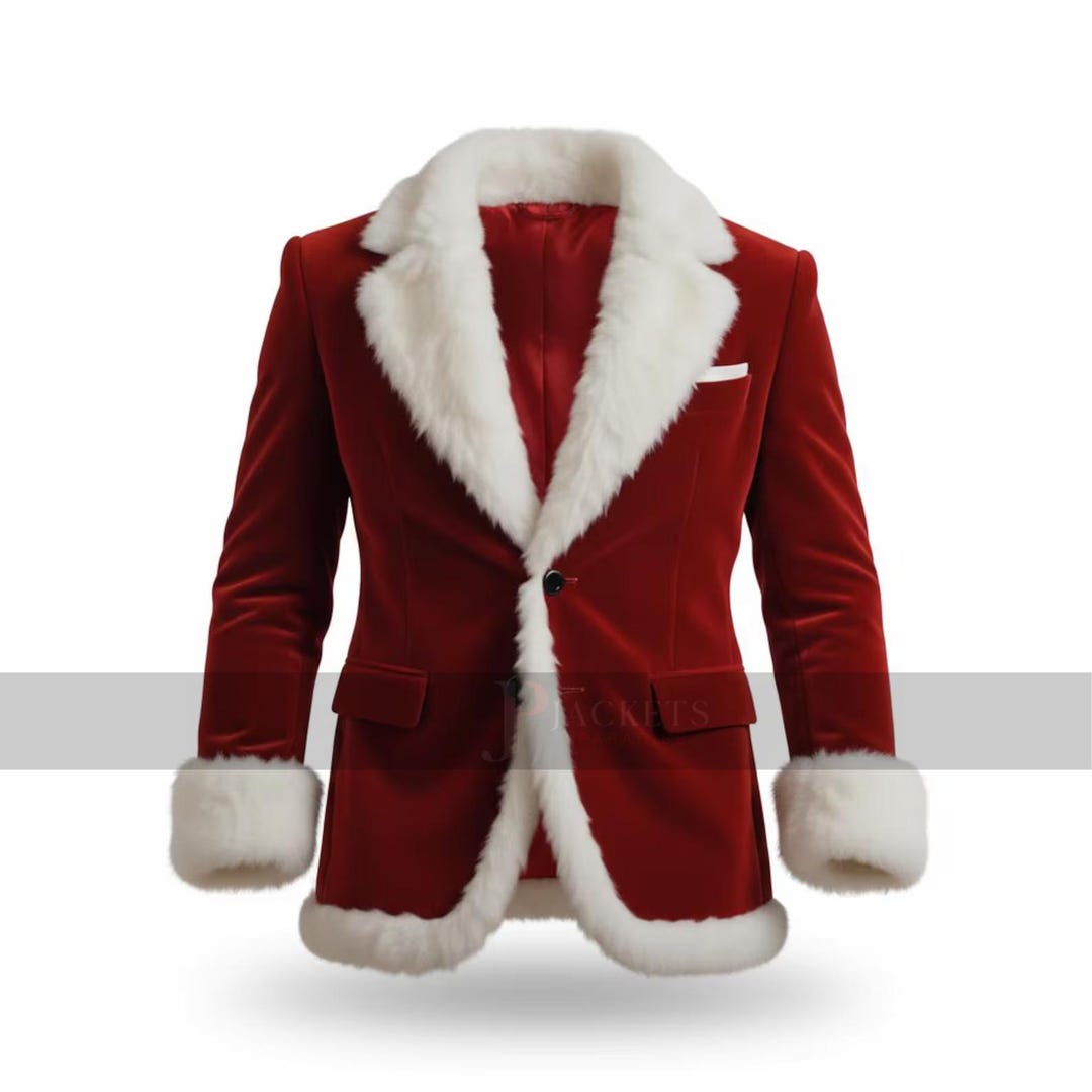 Handmade Faux Fur Trim Christmas Blazer Jacket | Unisex Red Velvet ...