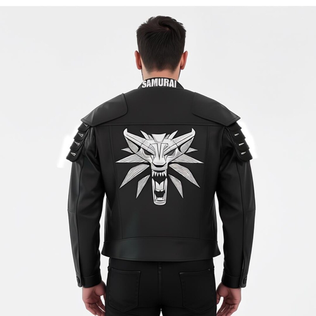 Inspired by Cyberpunk 2077 Spiked Shoulder Genuine Lambskin Black ...