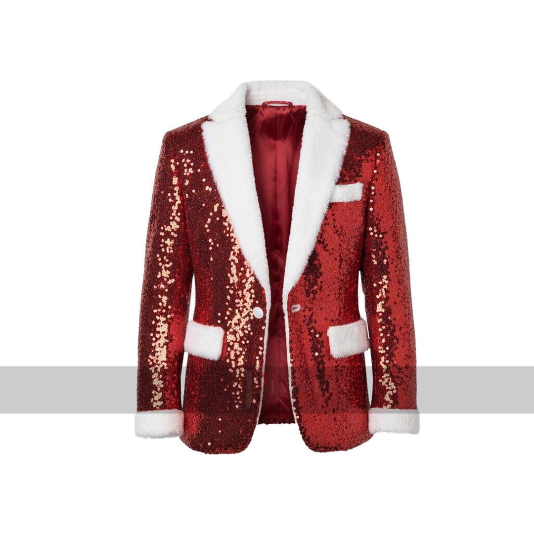 Handmade Sequin Santa Blazer | Red Christmas Sparkle Jacket With Faux ...
