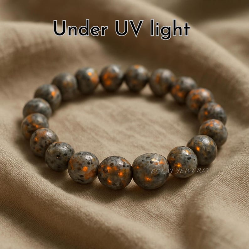 UV Reactive Unisex Yooperlite Bracelet: 6mm 8mm 10mm Natural Firestone ...