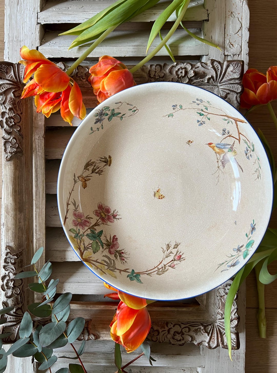 NELLA - RARE and Sublime Polychrome Fruit Bowl With Birds, Terre De Fer ...