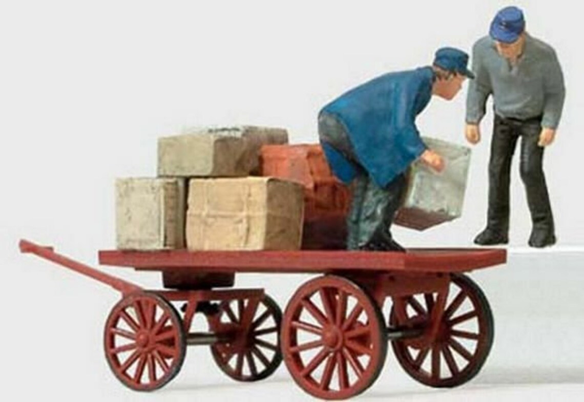 Preiser 28084 HO Scale Dock Workers W/cart 2 Workers & Cart W/packages ...