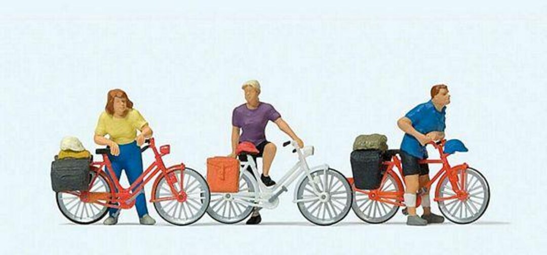 Preiser 10637 HO Scale Cyclists Waiting at Crossing 3 Figures, 3 Bikes ...