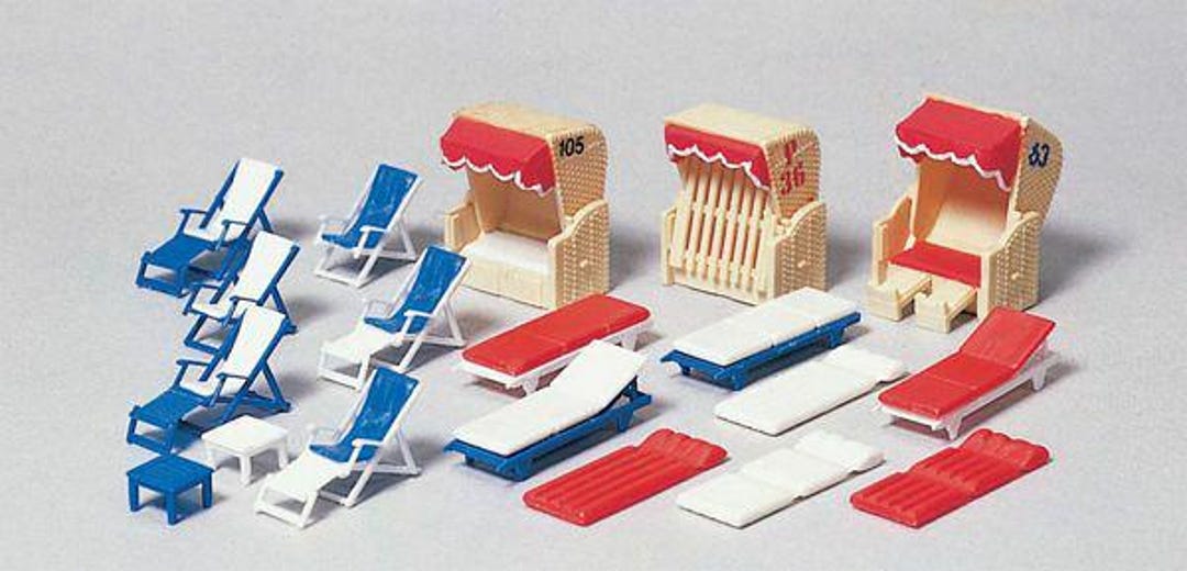 Preiser 17308 HO Scale Accessories -- Beach Chairs, Lounges & Huts Pkg ...