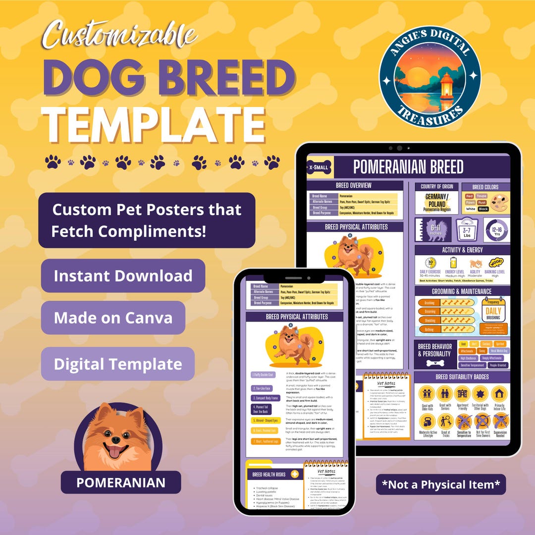 Pomeranian Breed Infographic Canva Template: Dog Rescue Flyer - Etsy
