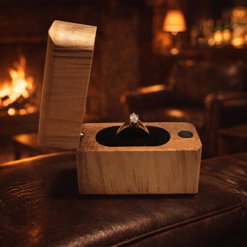 Handcrafted Wooden Ring Box. Hardwood Proposal Box Magnetic Engagement ...