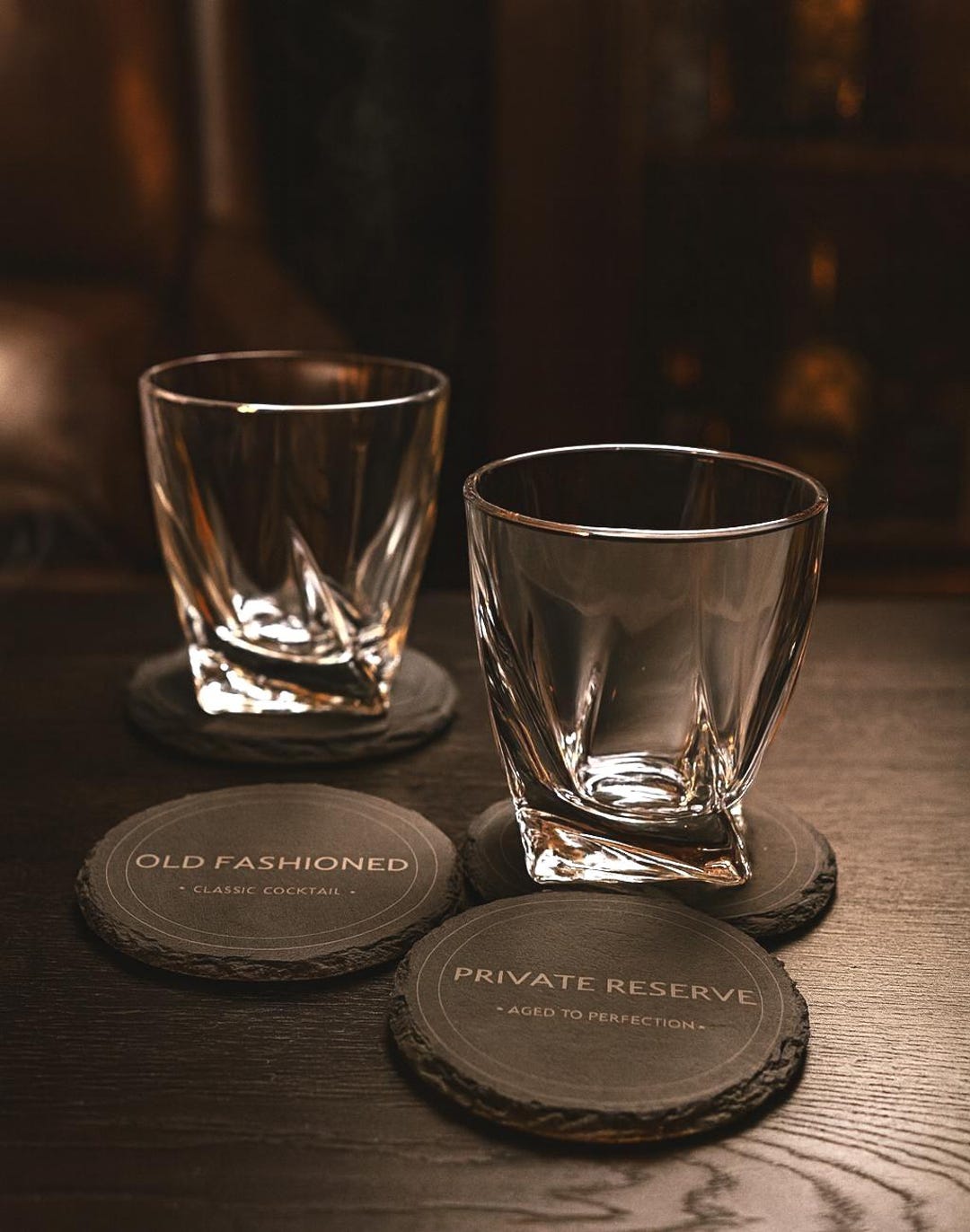 Engraved Slate Whiskey Coasters – Rustic Bourbon Barware Set (4‑pack ...
