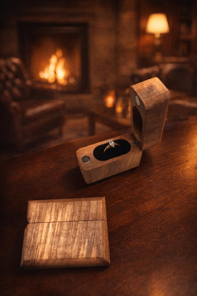 Handcrafted Wooden Ring Box. Hardwood Proposal Box Magnetic Engagement ...