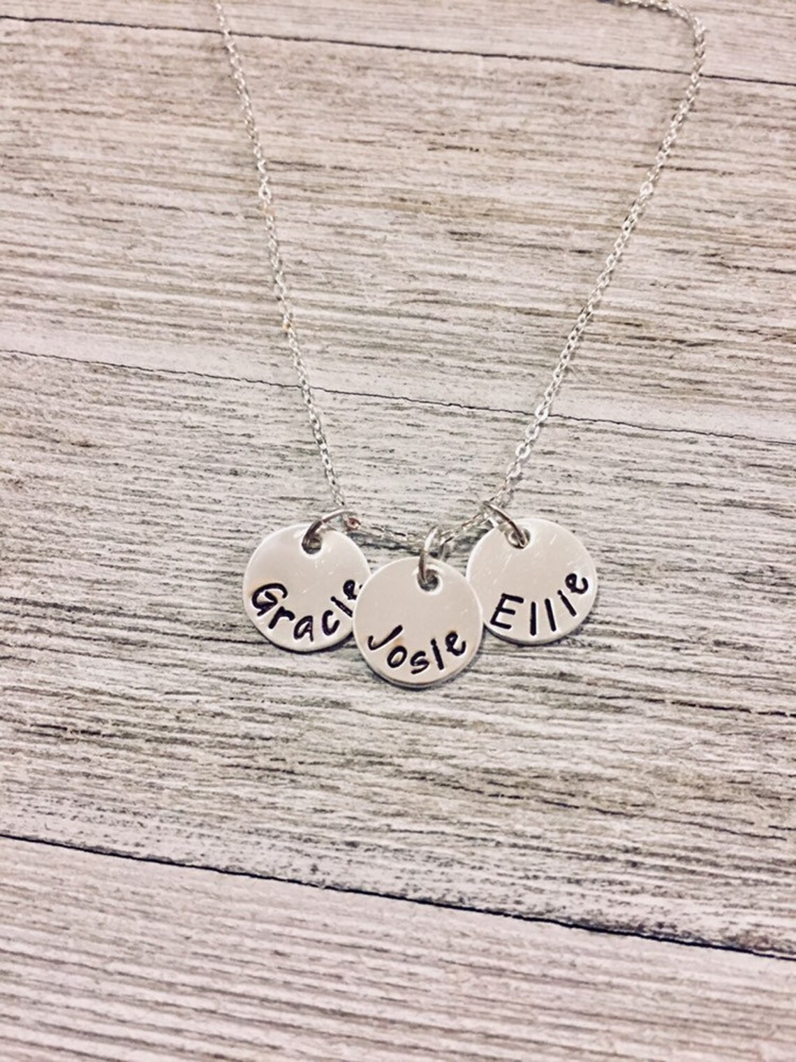 Three Name Necklace Three Sterling Silver Disks Three | Etsy