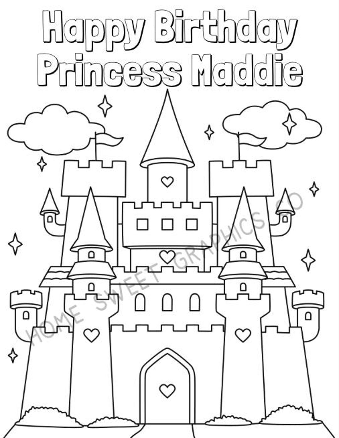 Princess Birthday Coloring Pages - Etsy