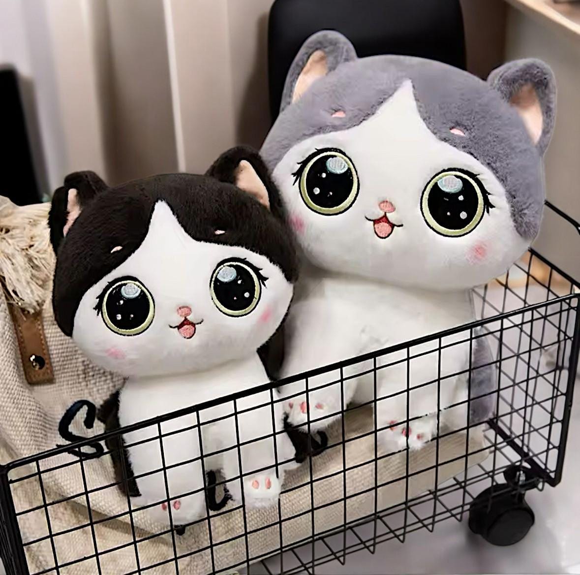 Kawaii Cat Plush 24CM– Big Eyes Anime Cat Plush Doll, Soft Stuffed Cat ...