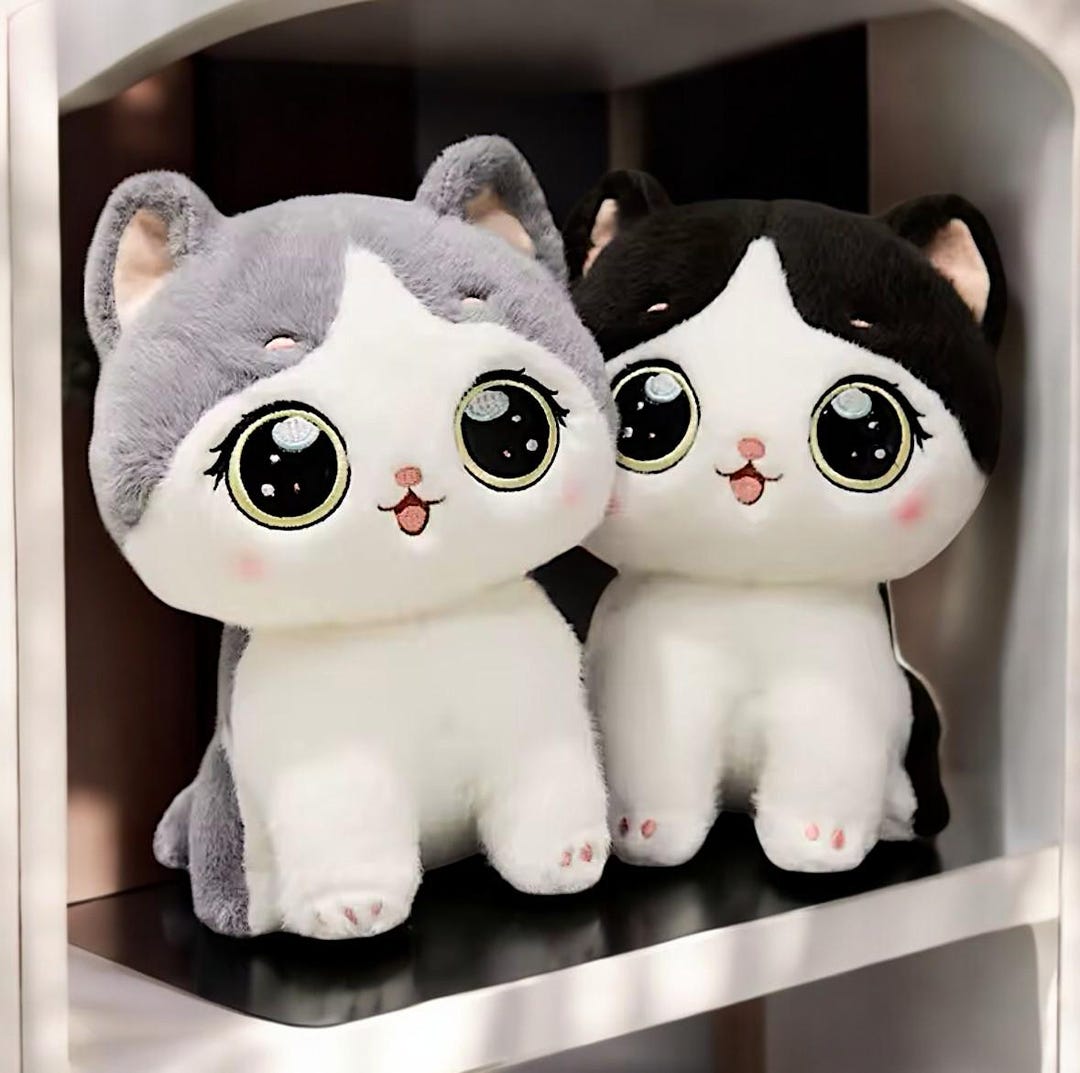 Kawaii Cat Plush 24CM– Big Eyes Anime Cat Plush Doll, Soft Stuffed Cat ...