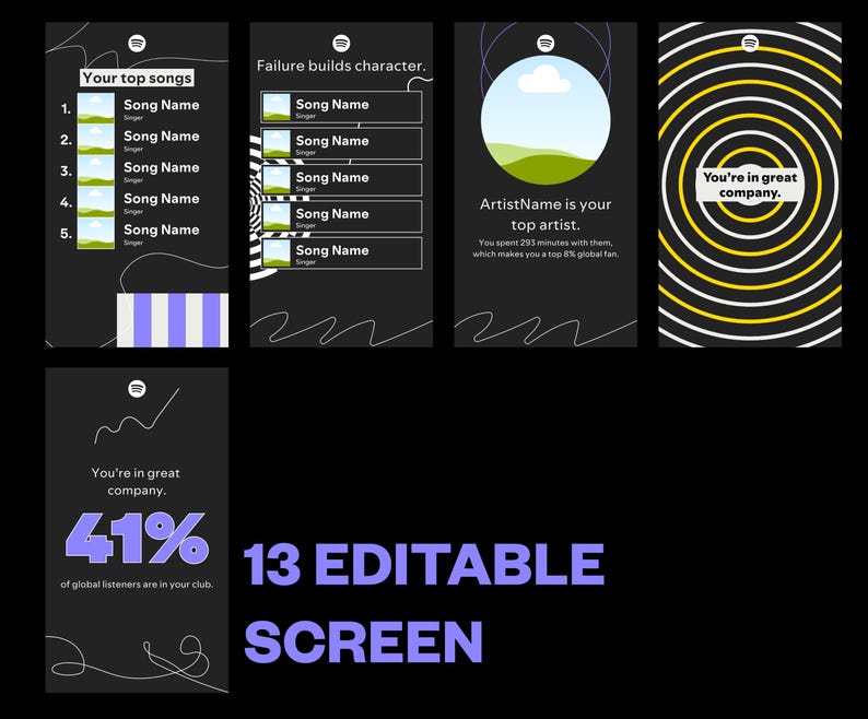 Spotify Wrapped 2025 13 Canva Template Editable Music Stats Instagram ...