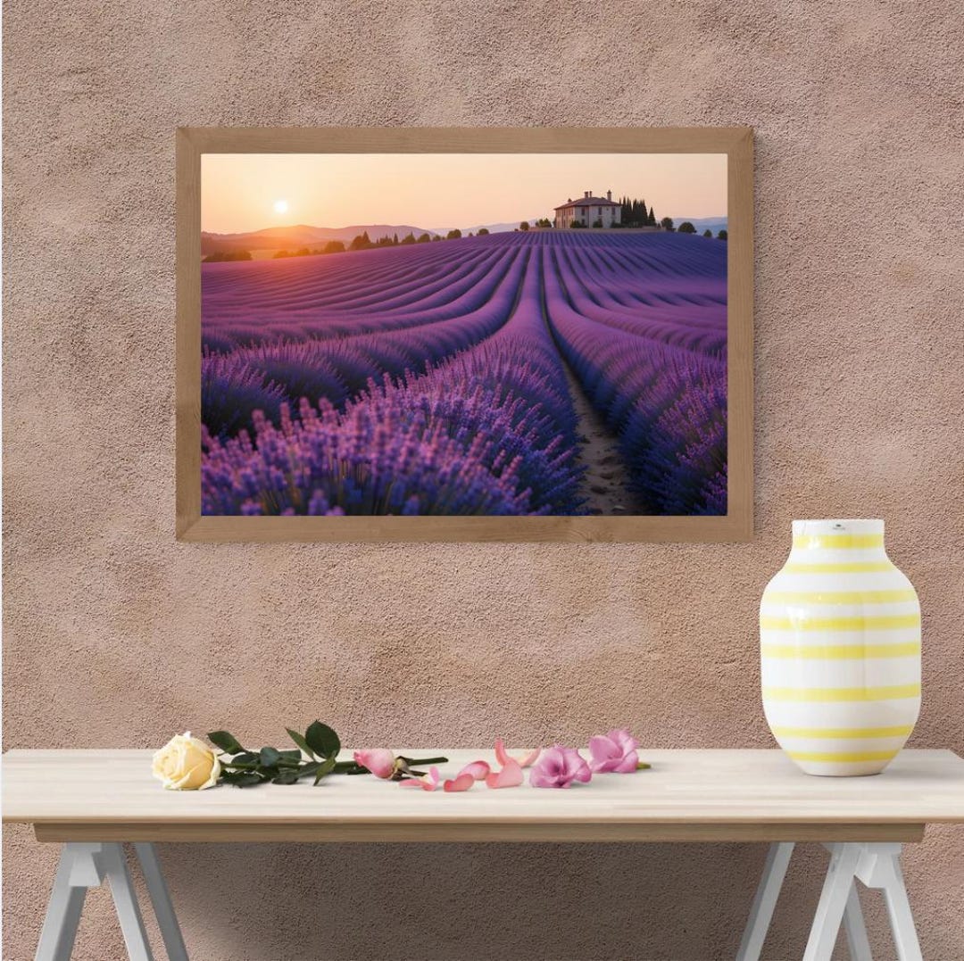 Lavender Dreamscape – AI Art Print of Tuscan Sunset Landscape | Digital ...