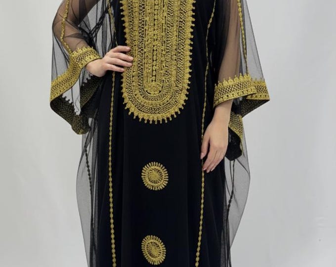 Iraqi Hashmi Thobe Dress – Black With Gold Embroidery, Women’s ...