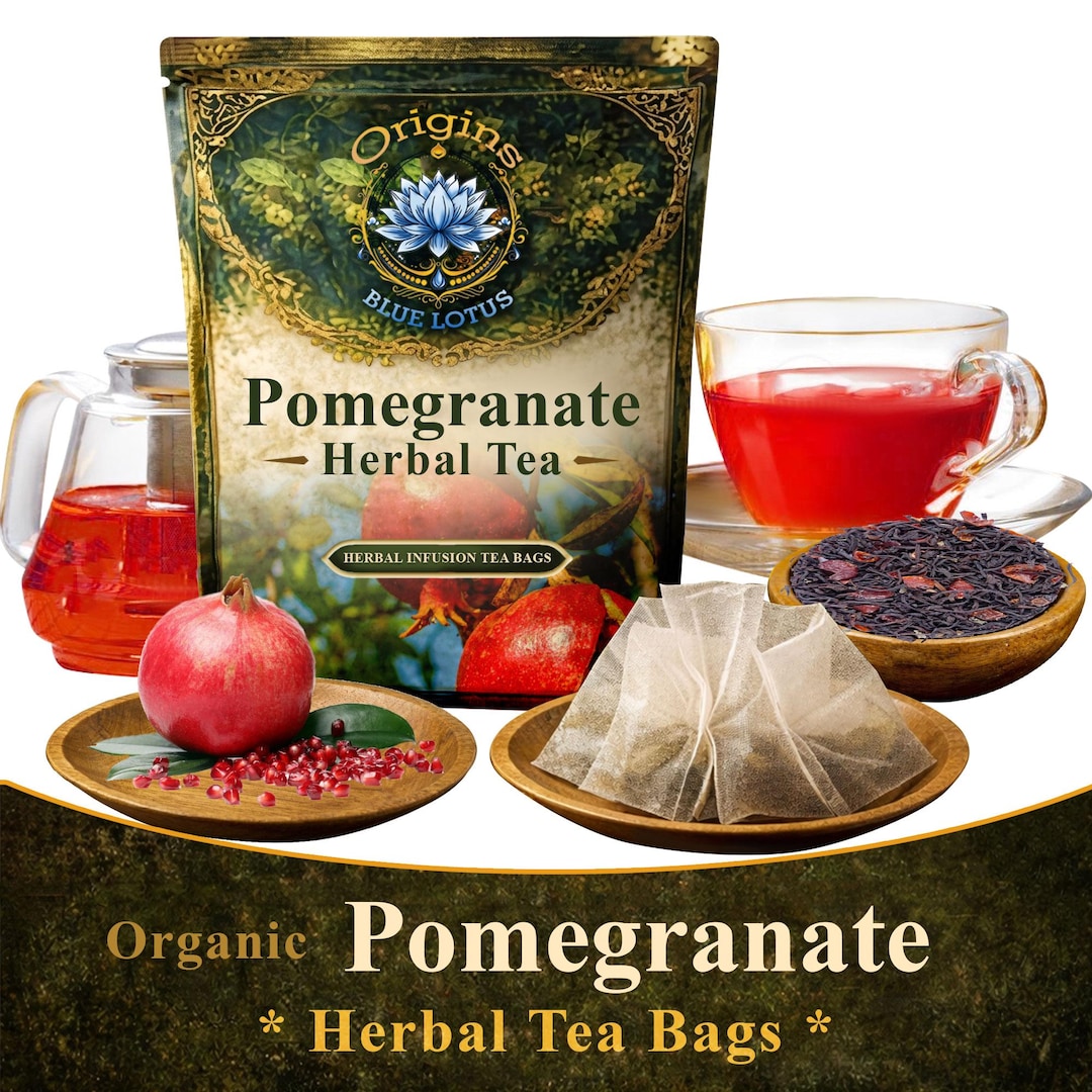 Organic Pomegranate Herbal Tea Bags – Caffeine-free Botanical Infusion ...