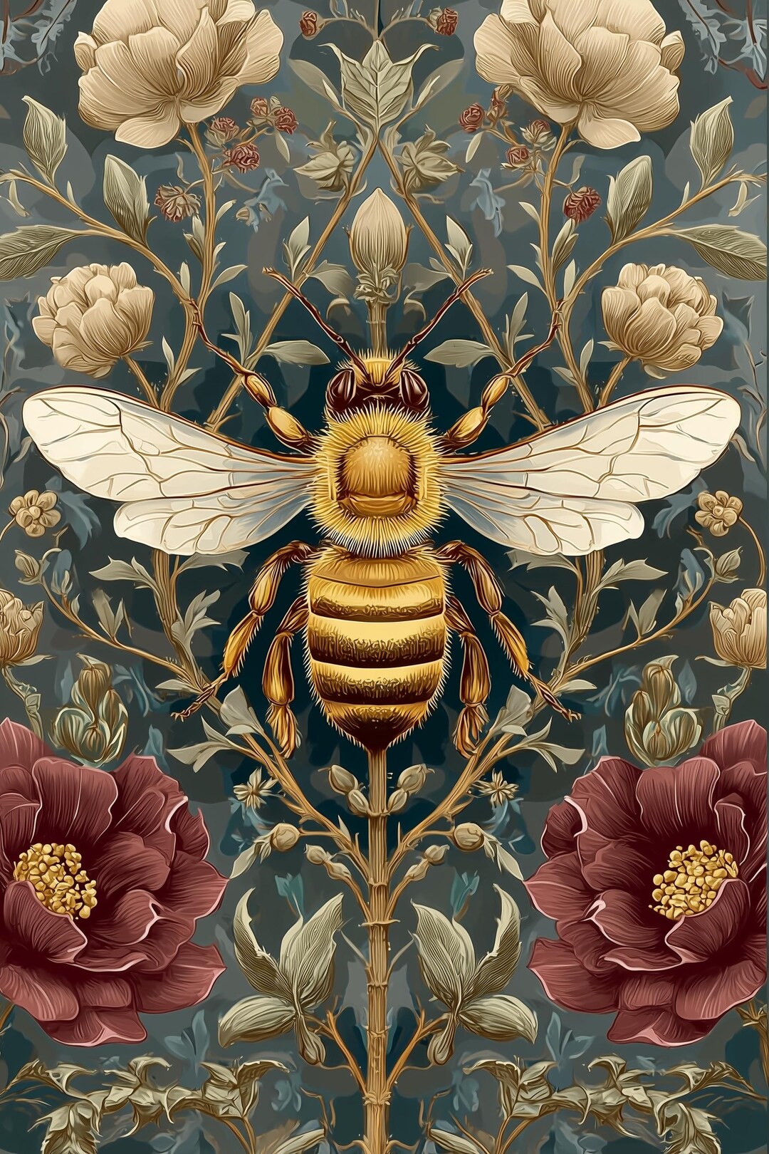 Bee in William Morris Style Digital Products - High Quality Vintage ...
