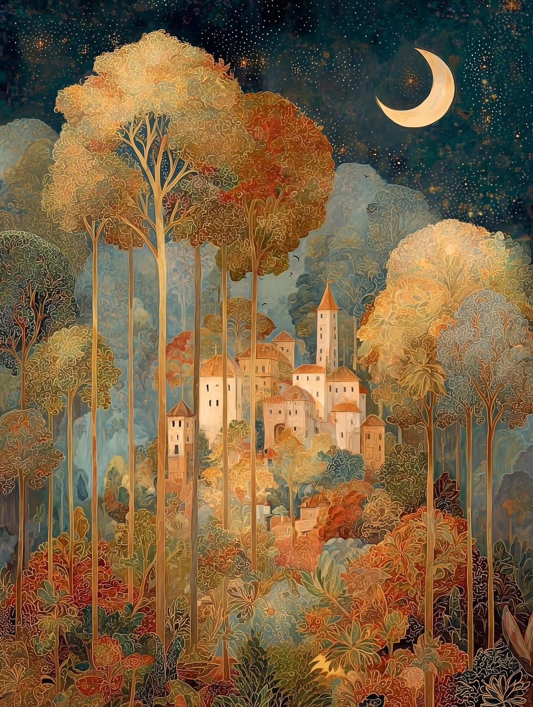 Gustav Klimt Autumn Style Landscape Trees Art Digital Products - High ...