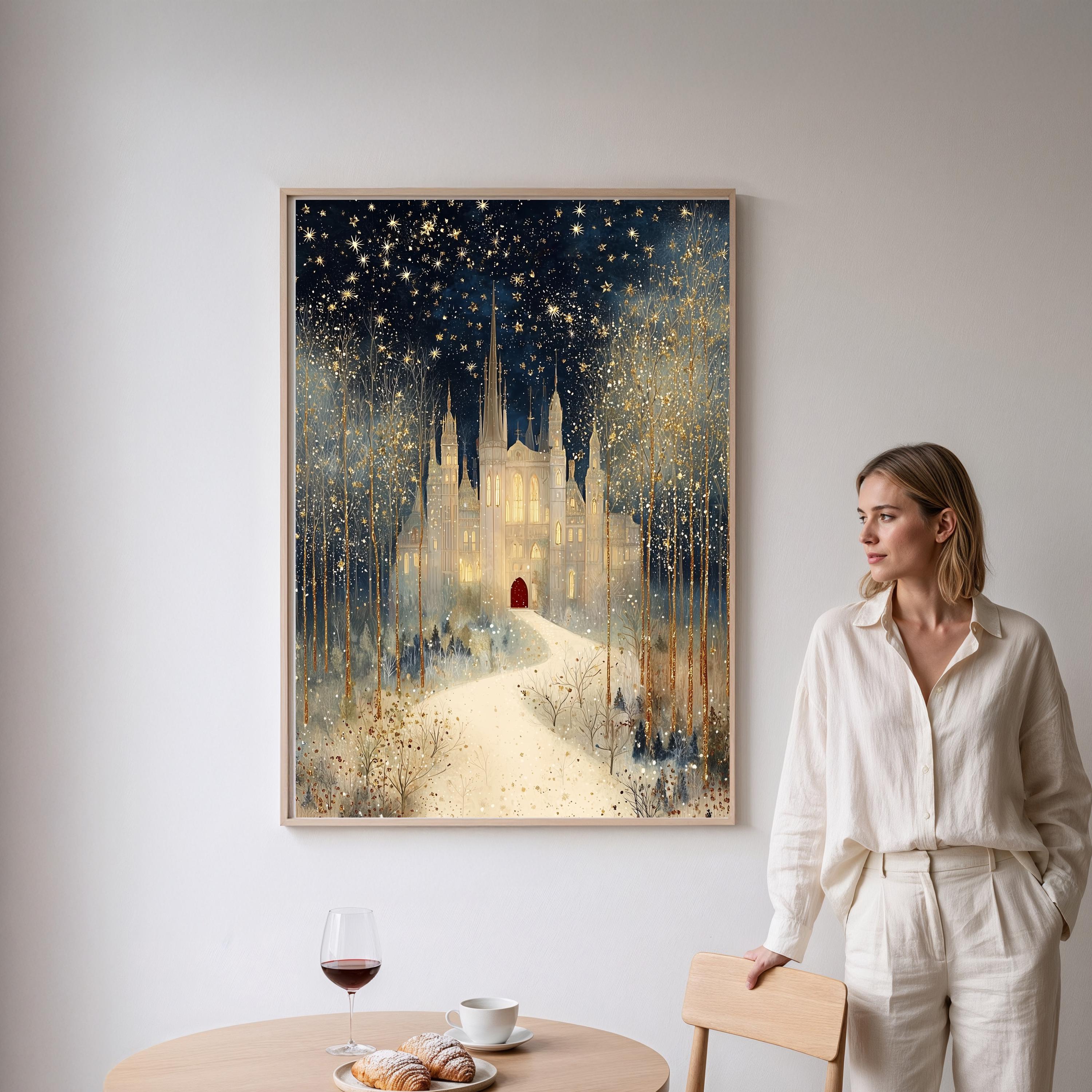 Winter Fairytale Castle in Gustav Klimt Style. Printable Wall Art ...