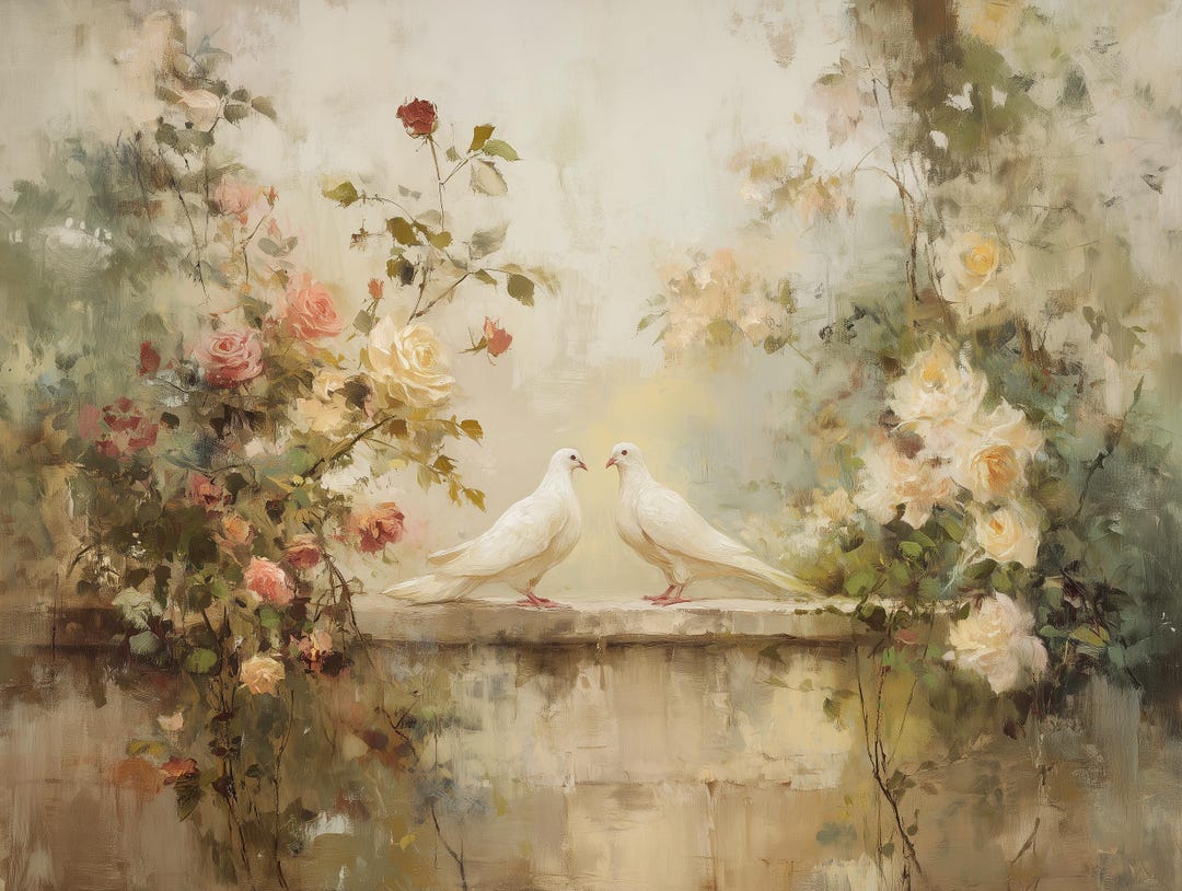 Valentines Day Dove and Rose Victorian Antique Style - Gift for Couple ...