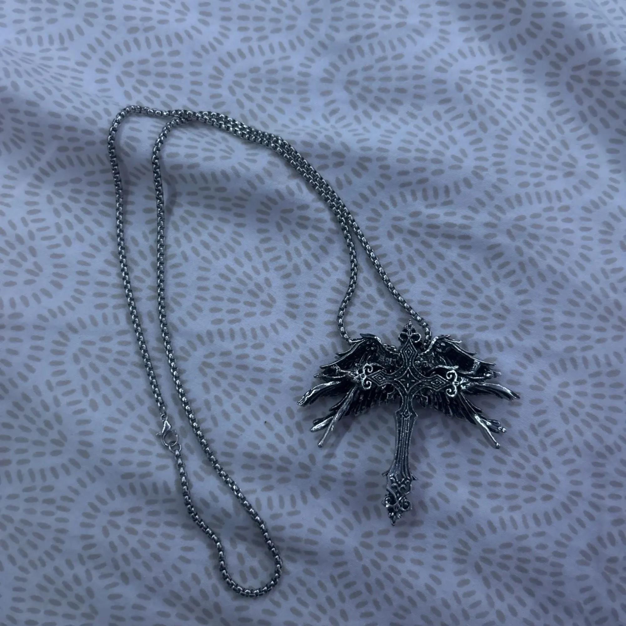 Angel Wing Cross Necklace, Seraph Cross Pendant, Gothic Metal Y2K ...