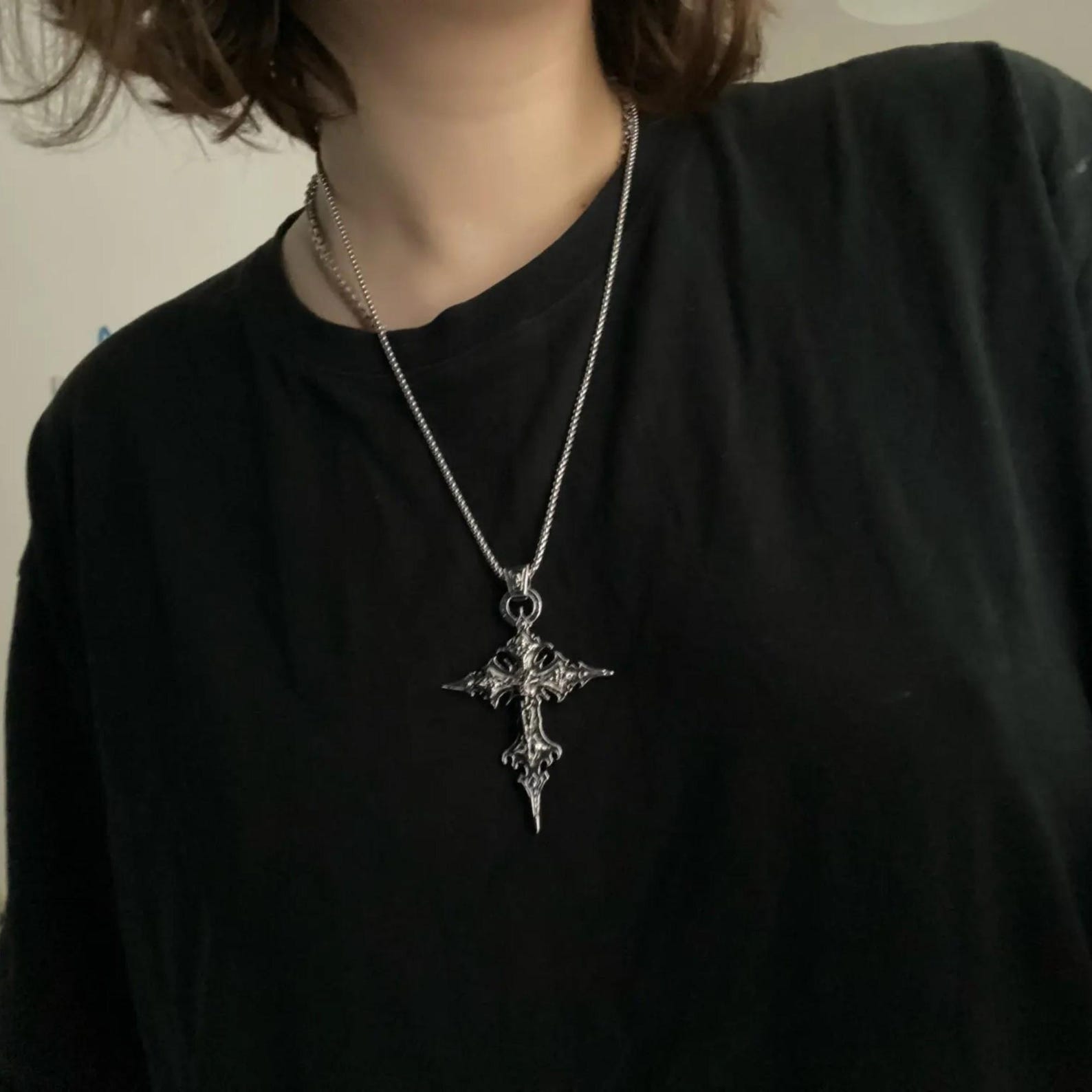 Angel Wing Cross Necklace, Seraph Cross Pendant, Gothic Metal Y2K ...