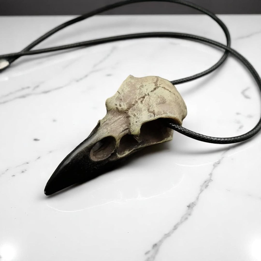 Gothic Raven Skull Necklace - Resin Crow Pendant, Witchy Bird Bone ...