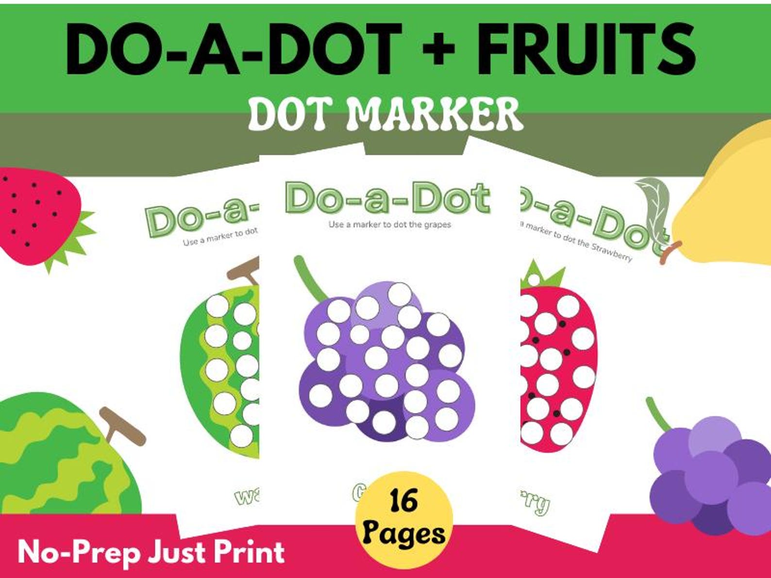Fruit Dot Marker Activity Pack: Printable Do-a-dot Coloring Pages for ...