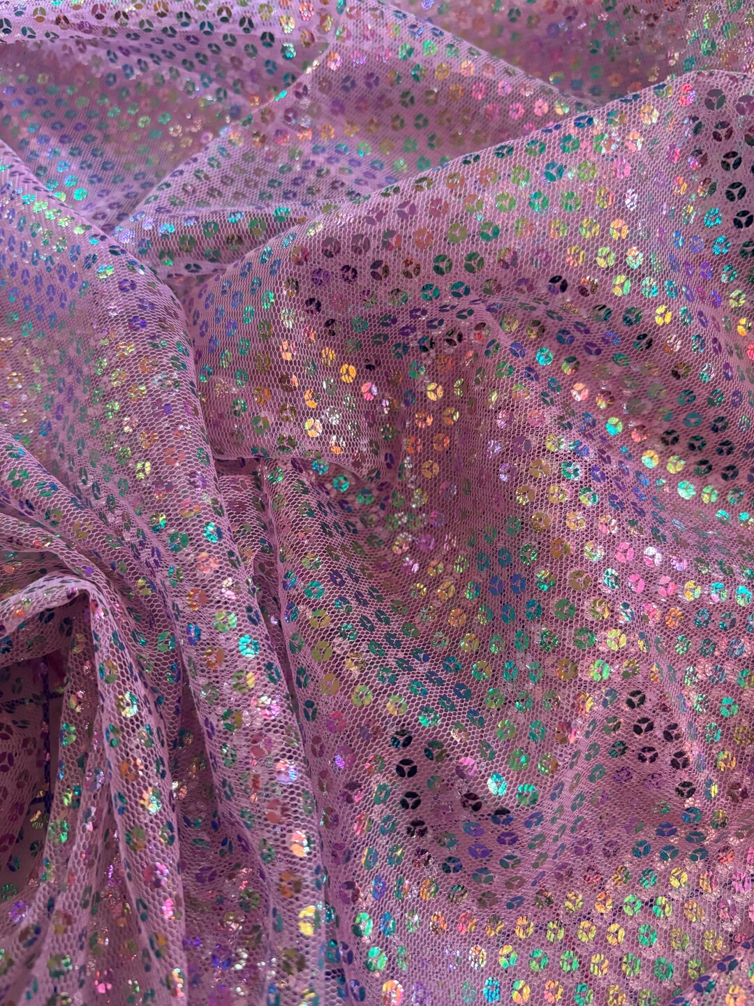 Pink Mesh Fabric With Iridescent Dots - Etsy