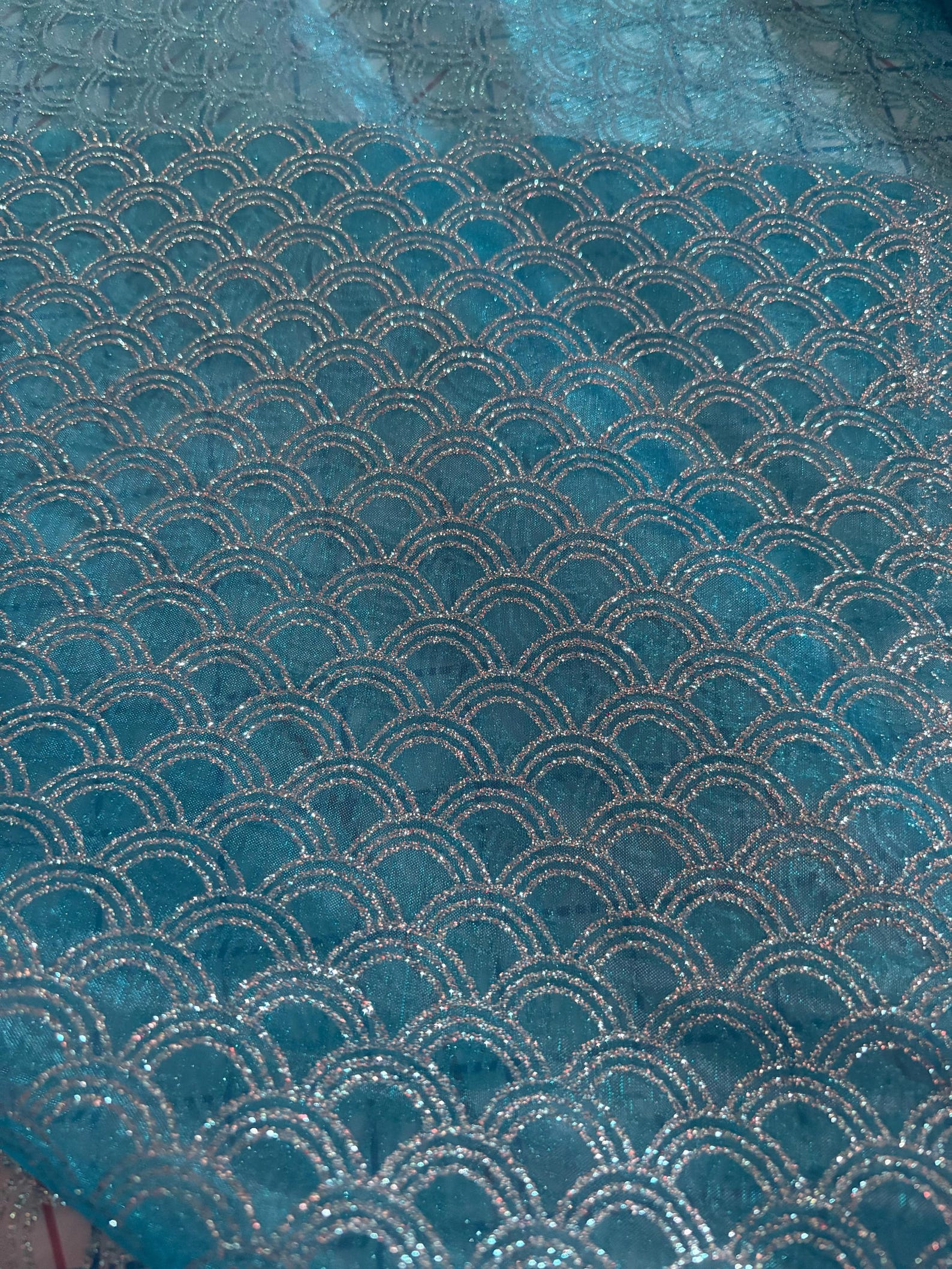 Turquoise Organza With Metallic Scale Design Fabric - Etsy