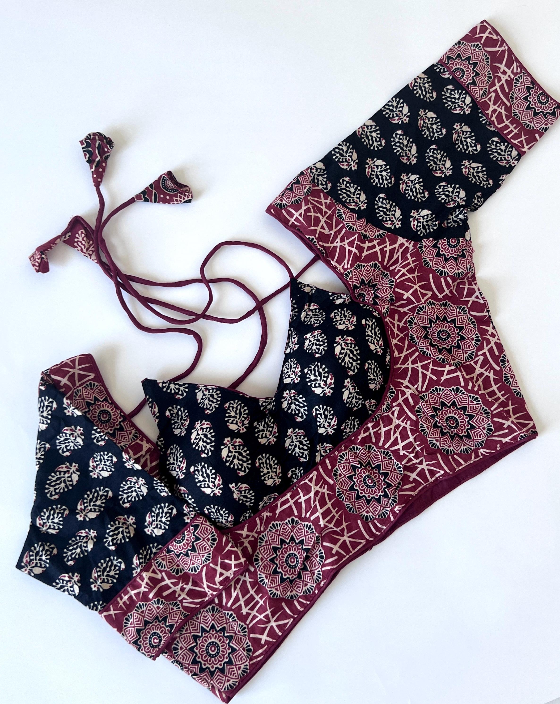 Cotton Ajrakh Print Masaba Pattern Readymade Blouse for Saree Fits Bust ...