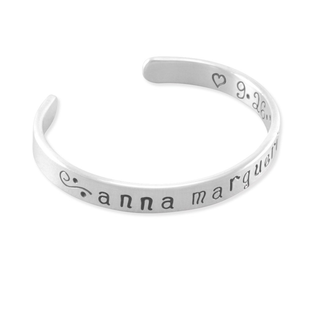 Personalized Sterling Silver Baby Cuff Bracelet: Hand Stamped Keepsake ...