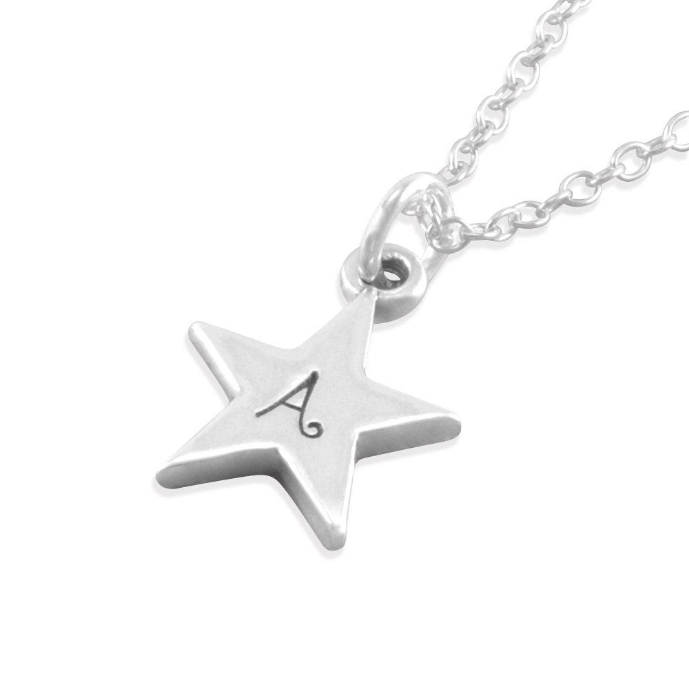 Sterling Silver Star Necklace: Engraved Initial Charm, Personalized ...