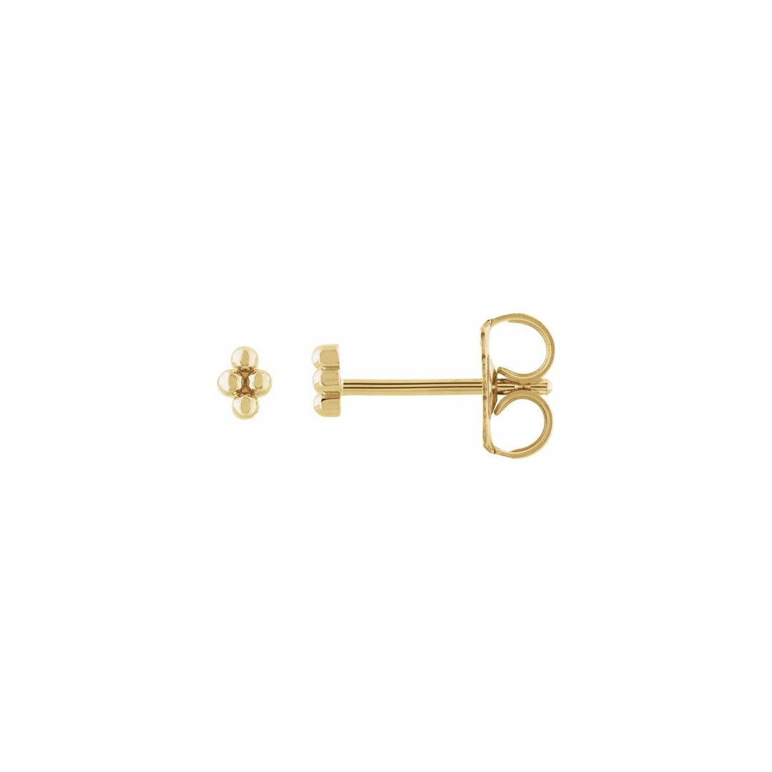 14K Solid Gold Mini Quad Bead Cluster Stud Earrings – Dainty Geometric ...