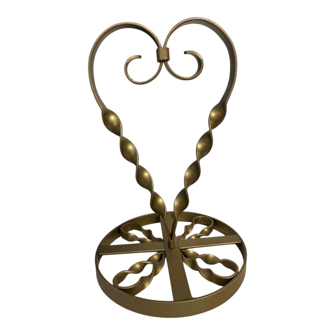 Vintage Brass Tone Metal Teacup Stand Twisted Scroll Decorative Holder ...