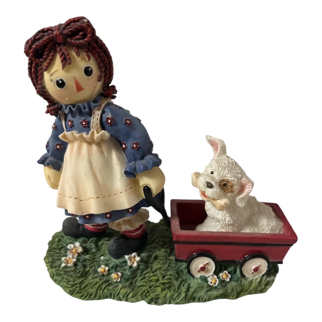 Raggedy Ann & Andy Figurine Girl Pulling Dog Wagon Resin Decor Simon ...