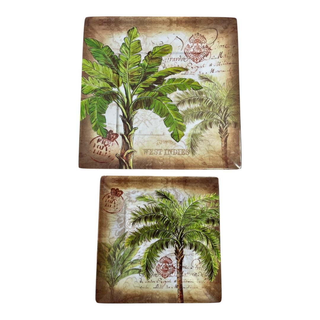 Merrid Set of 2 Melamine Palm Tree Plates West Indies Tropical Design ...