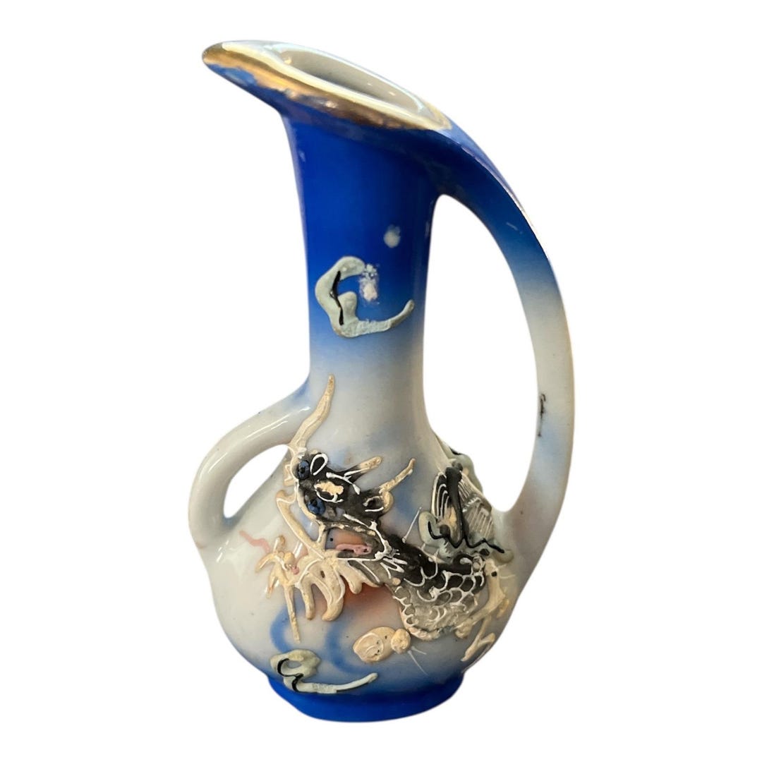 Vintage Japanese Dragonware Moriage Mini Pitcher – Blue With Raised ...