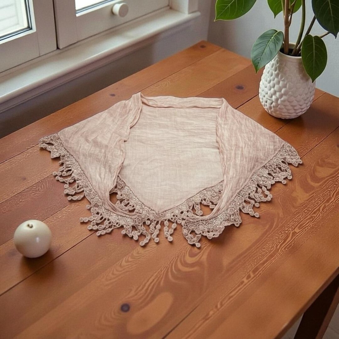 Vintage Early 2000s Italian Cotton Silk Lace Trim Shawl Scarf Wrap ...
