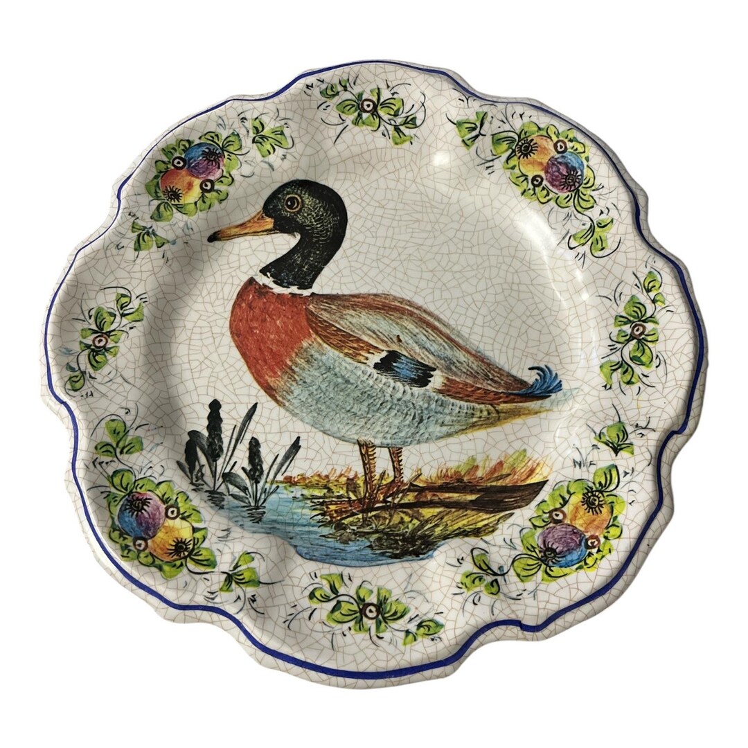 Vintage Italian Mallard Duck Melamine Plate 10 Inch Scalloped Edge Made ...