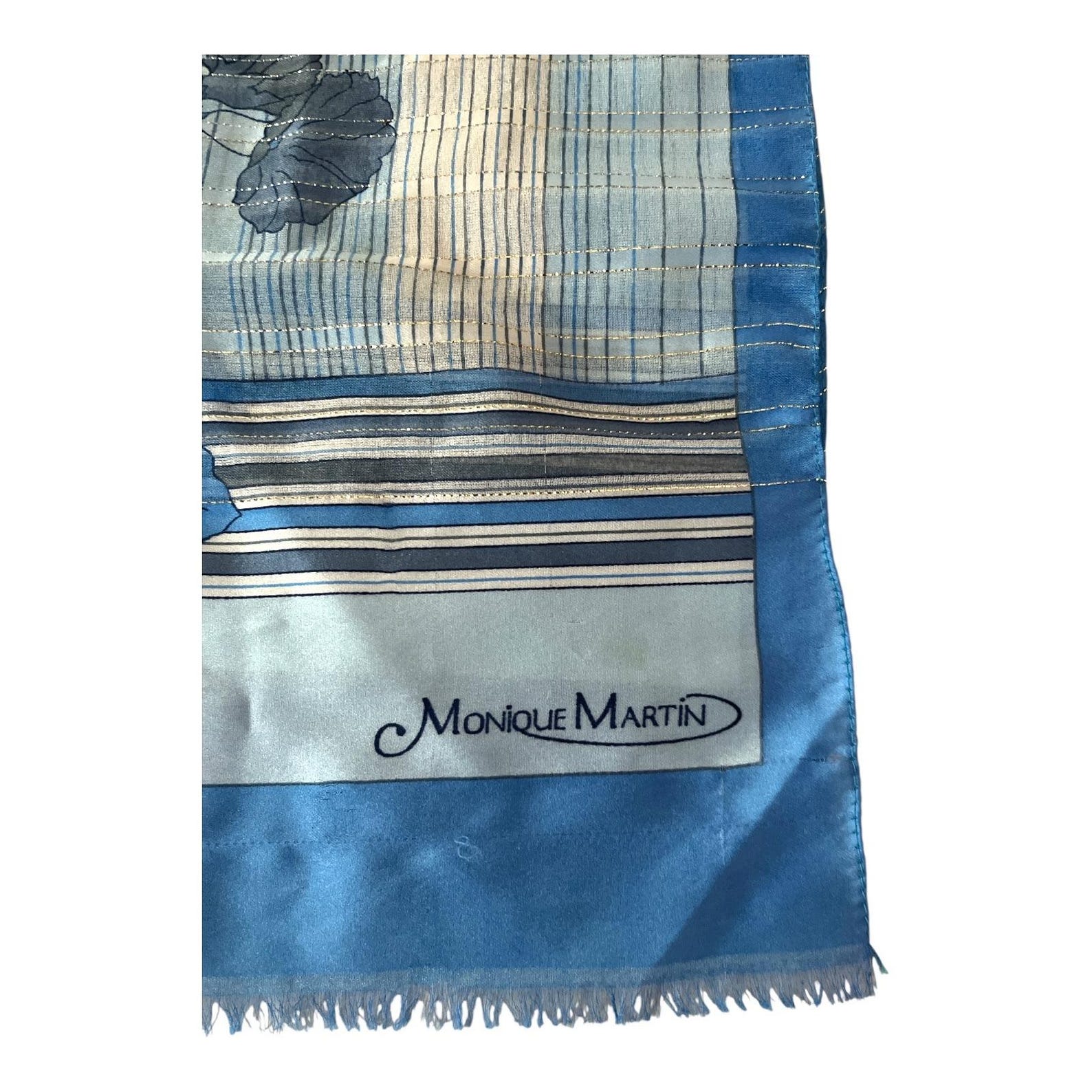 Vintage Monique Martin Blue Floral Striped Scarf – 52 X 11 – Sheer ...