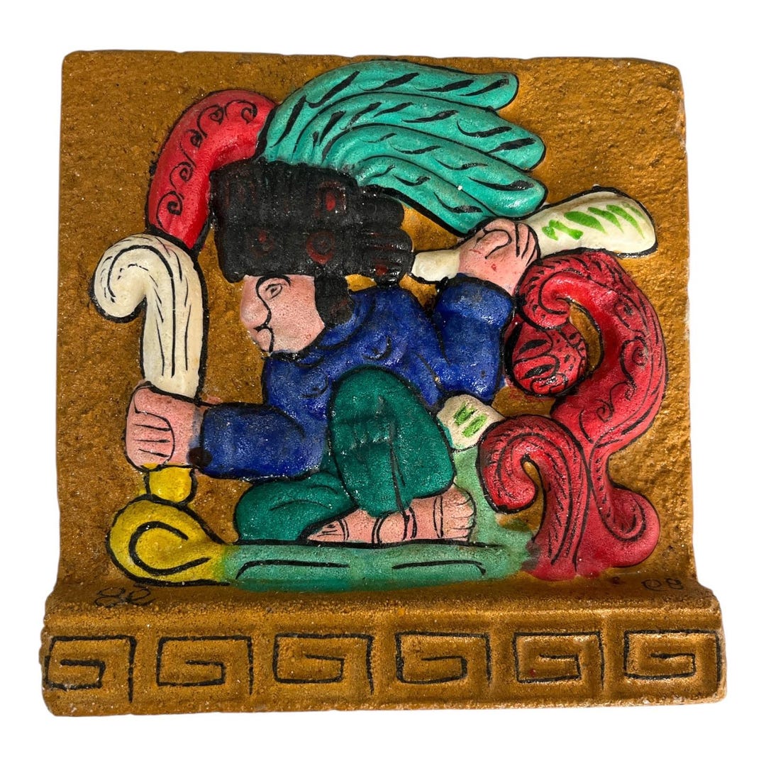 Vintage Mayan Shaman Wall Plaque El Mago Maya Hand Finished Mexico 5.5 ...
