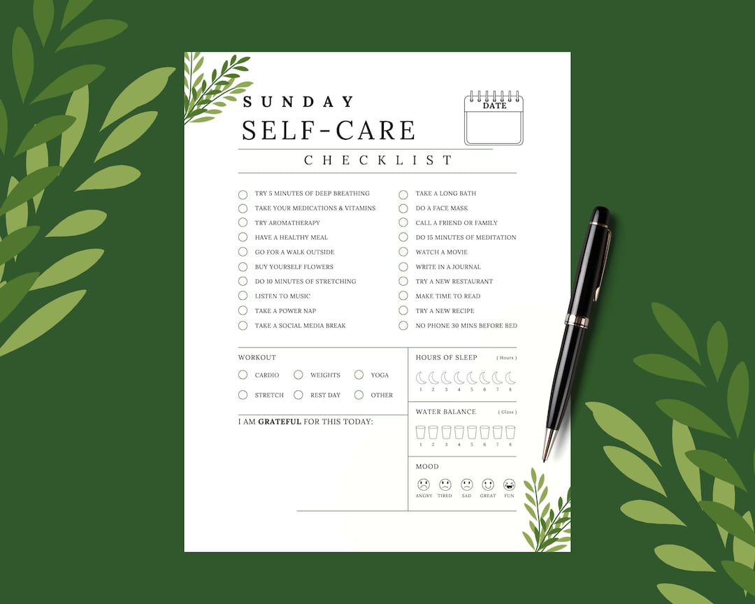 Printable Self-care Reminder Checklist for Daily Weekly Positive ...