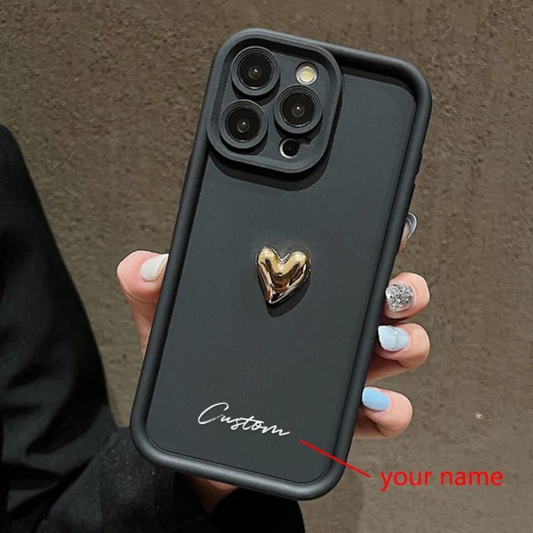 Personalized 3D Gold Love Heart iPhone Case - Custom Name Silicone ...