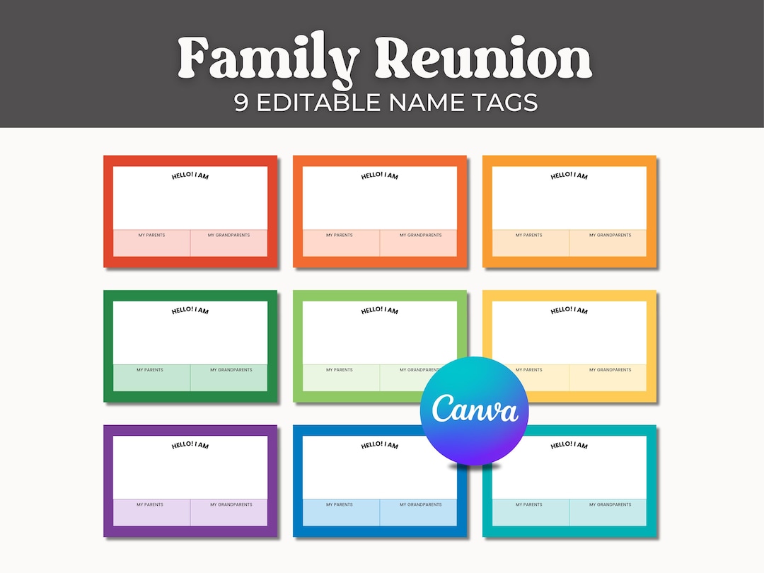 Family Reunion Name Tags, 9 Color-coded Name Tags for Family, In-laws ...